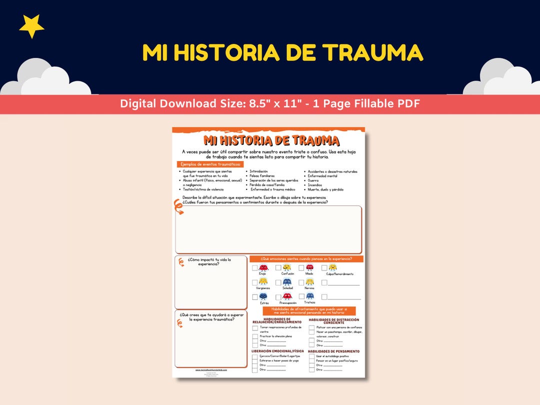 Spanish Trauma/ptsd Worksheet for Kids-teens - Mi Historia De Trauma ...