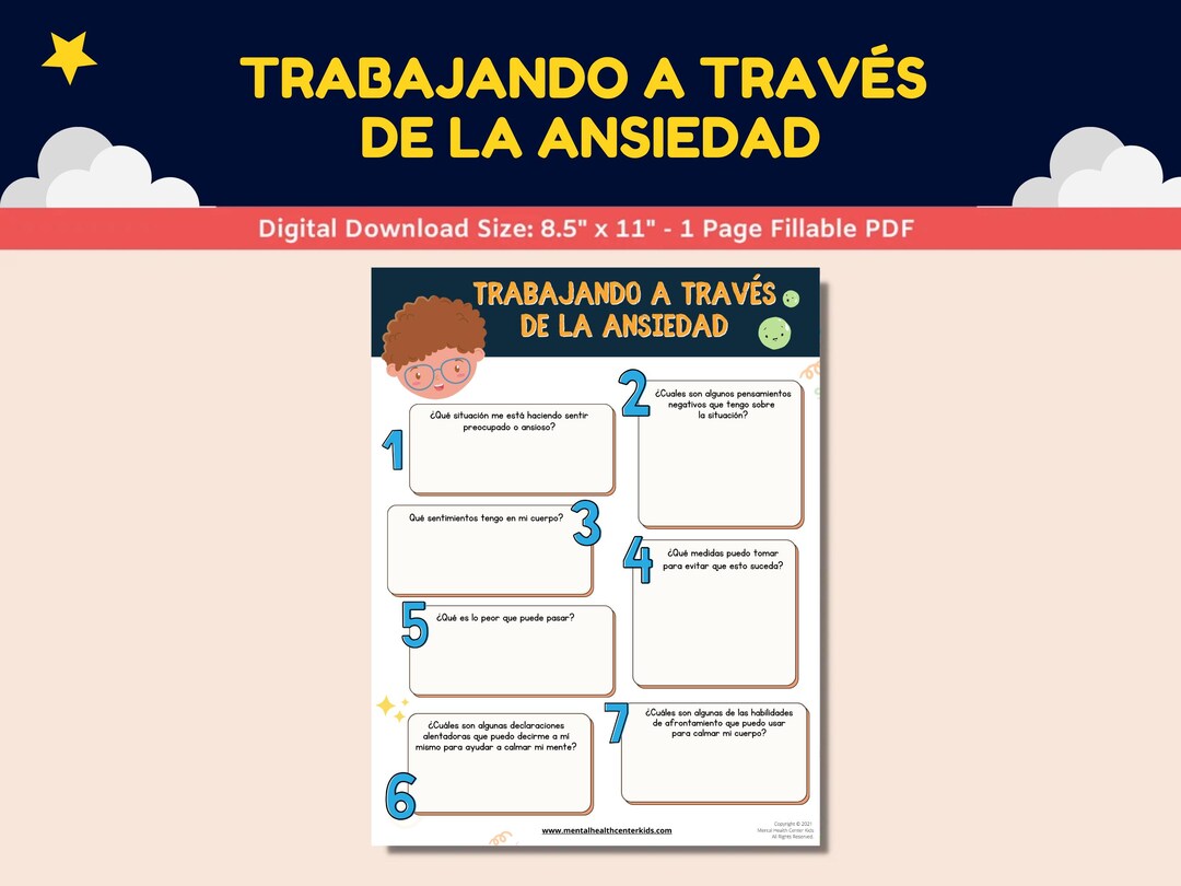 Spanish Anxiety Worksheet for Kids-teens - Trabajando A Traves De La ...
