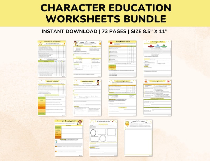 Character Education Worksheets Bundle for Kids-teens-students-73 Pages ...