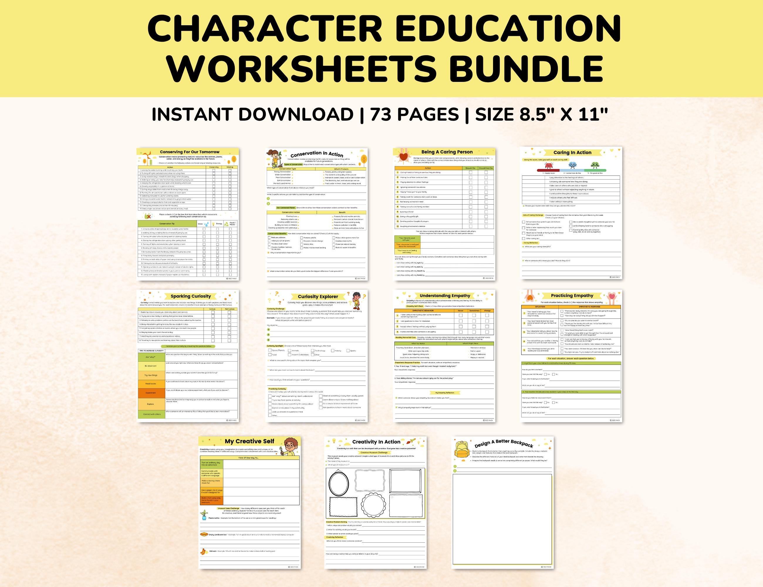Character Education Worksheets Bundle for Kids-teens-students-73 Pages ...