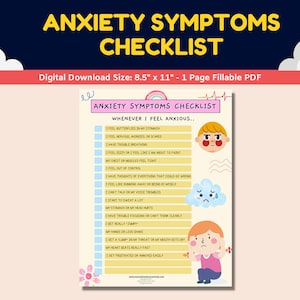 Anxiety Symptoms Checklist Worksheet for Kids - Child Worry Anxiety ...