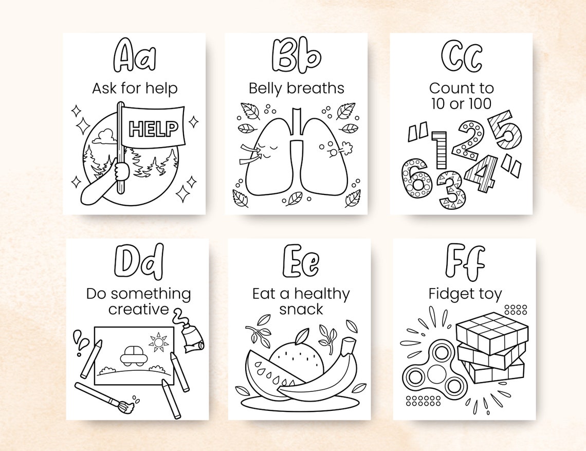 Coping Skills Alphabet Printable Coloring Pages Book Kids Teens Boys ...