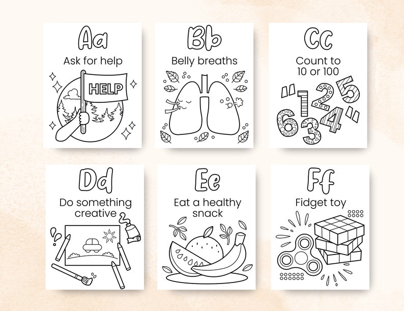 Coping Skills Alphabet Printable Coloring Pages Book Kids Teens Boys ...