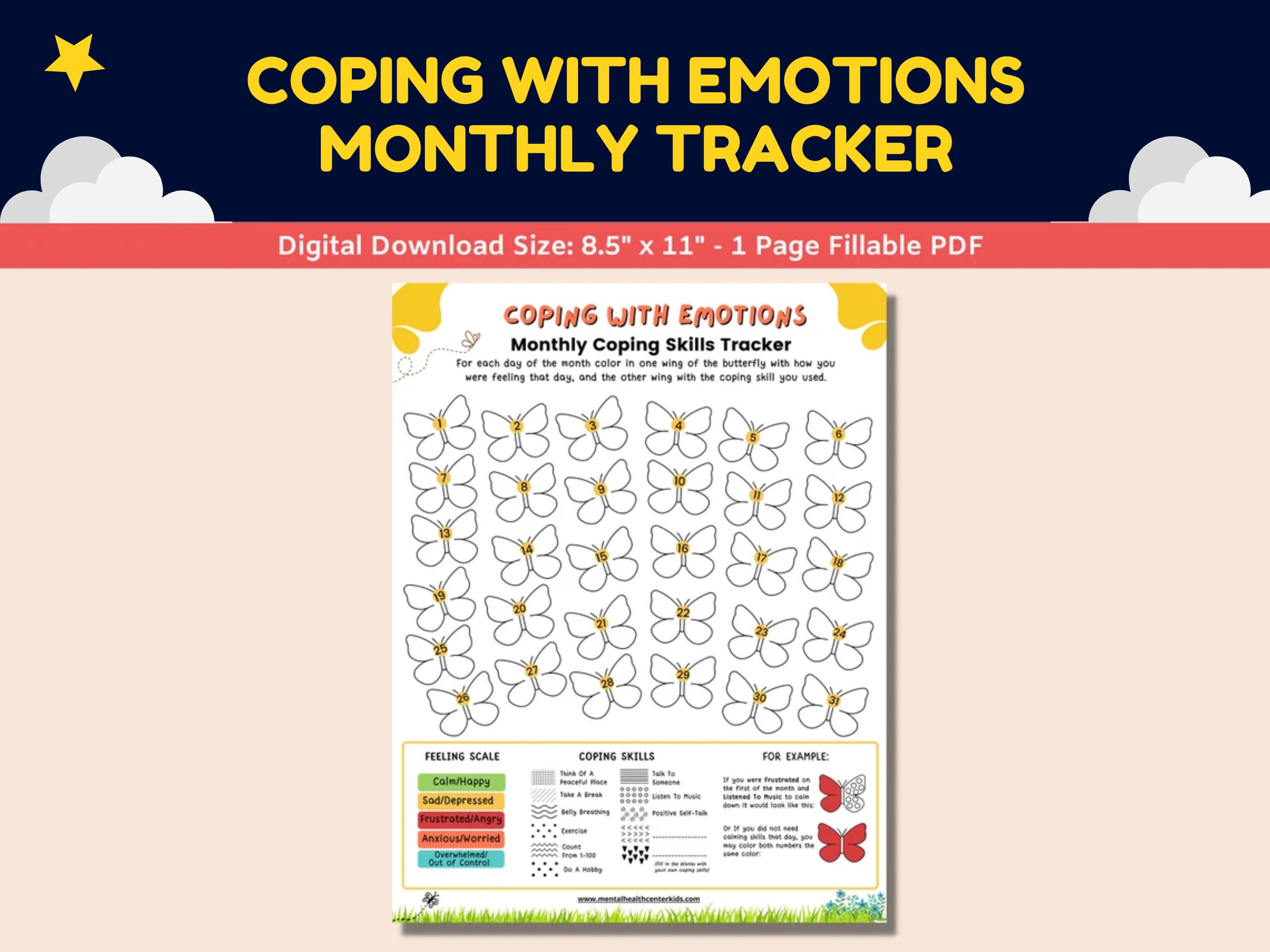 Coping With Emotions-printable Monthly Feelings & Coping Skills Tracker ...