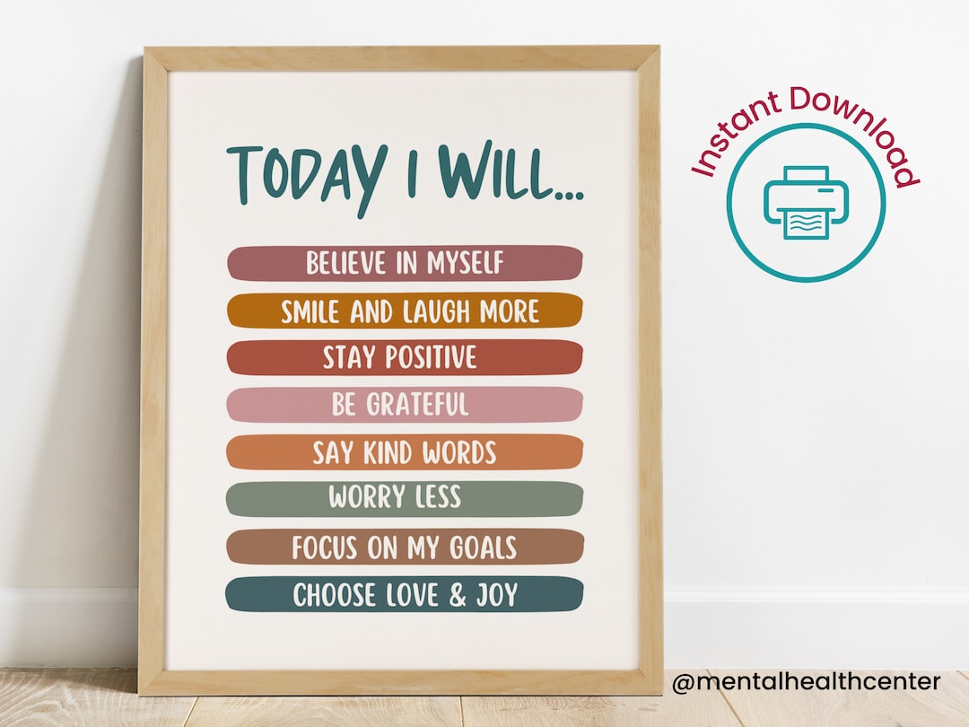Today I Will Kids Printable Bedroom Wall Art-child Motivational Growth ...