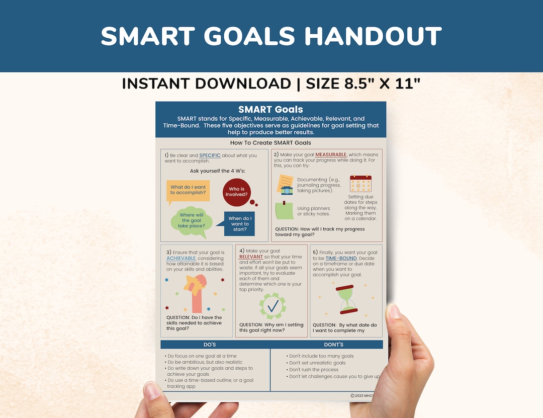 SMART Goals Handout Printable Poster for Kids Teens, Goal Setting Tips ...