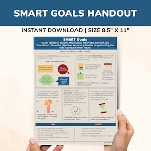 SMART Goals Handout Printable Poster for Kids Teens, Goal Setting Tips ...