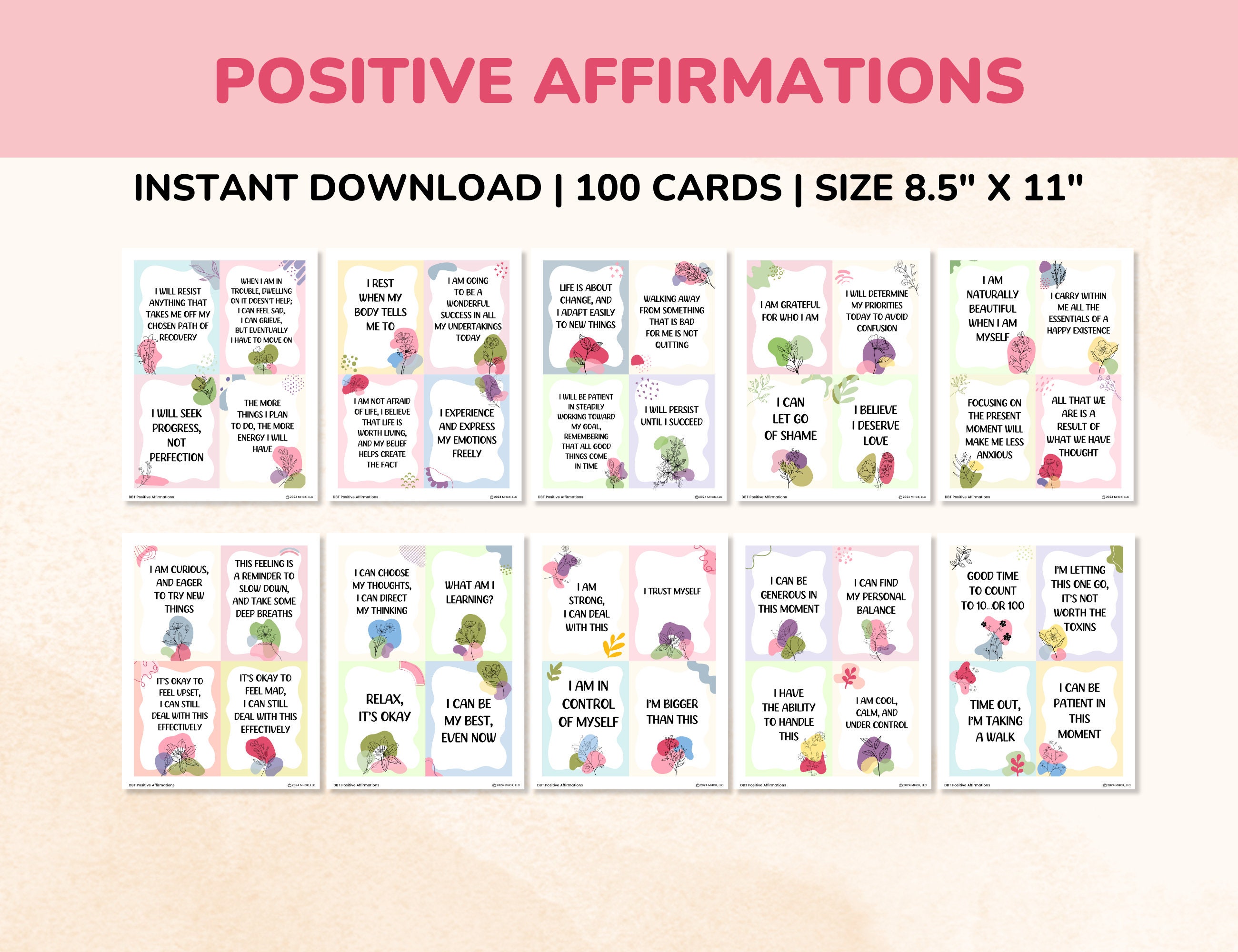 DBT Affirmation Cards-168 Positive Affirmations for Self-esteem ...