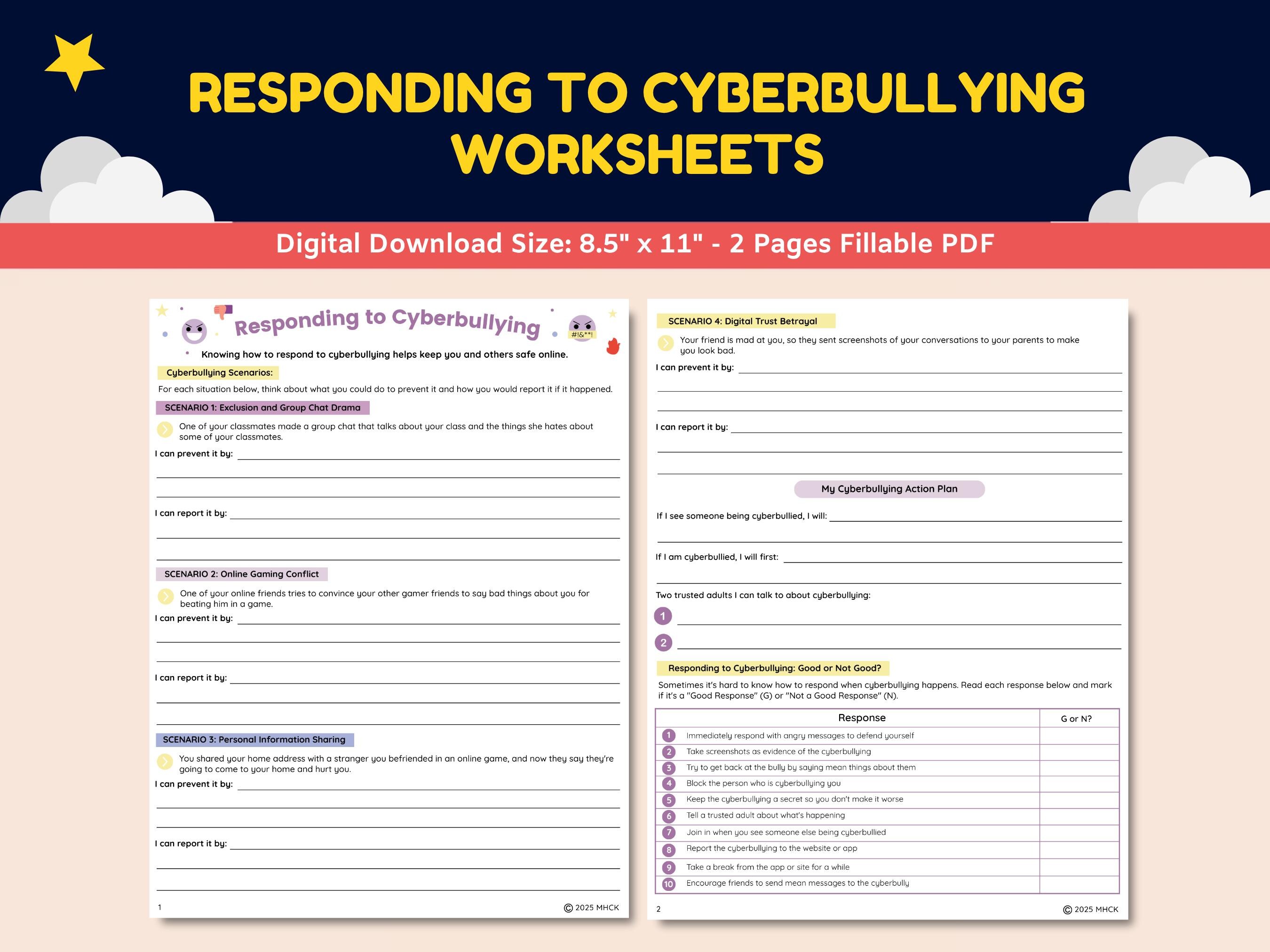 Cyberbullying Social Skills Worksheets for Kids-teens-students ...