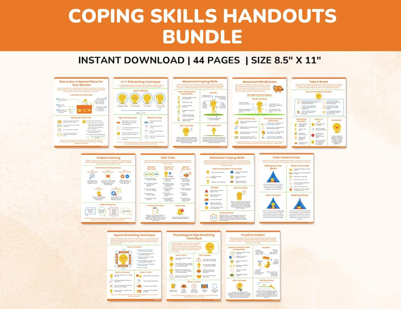 Coping Skills Posters Bundle-kids-teens-adults-44 Pgs-mental Health ...
