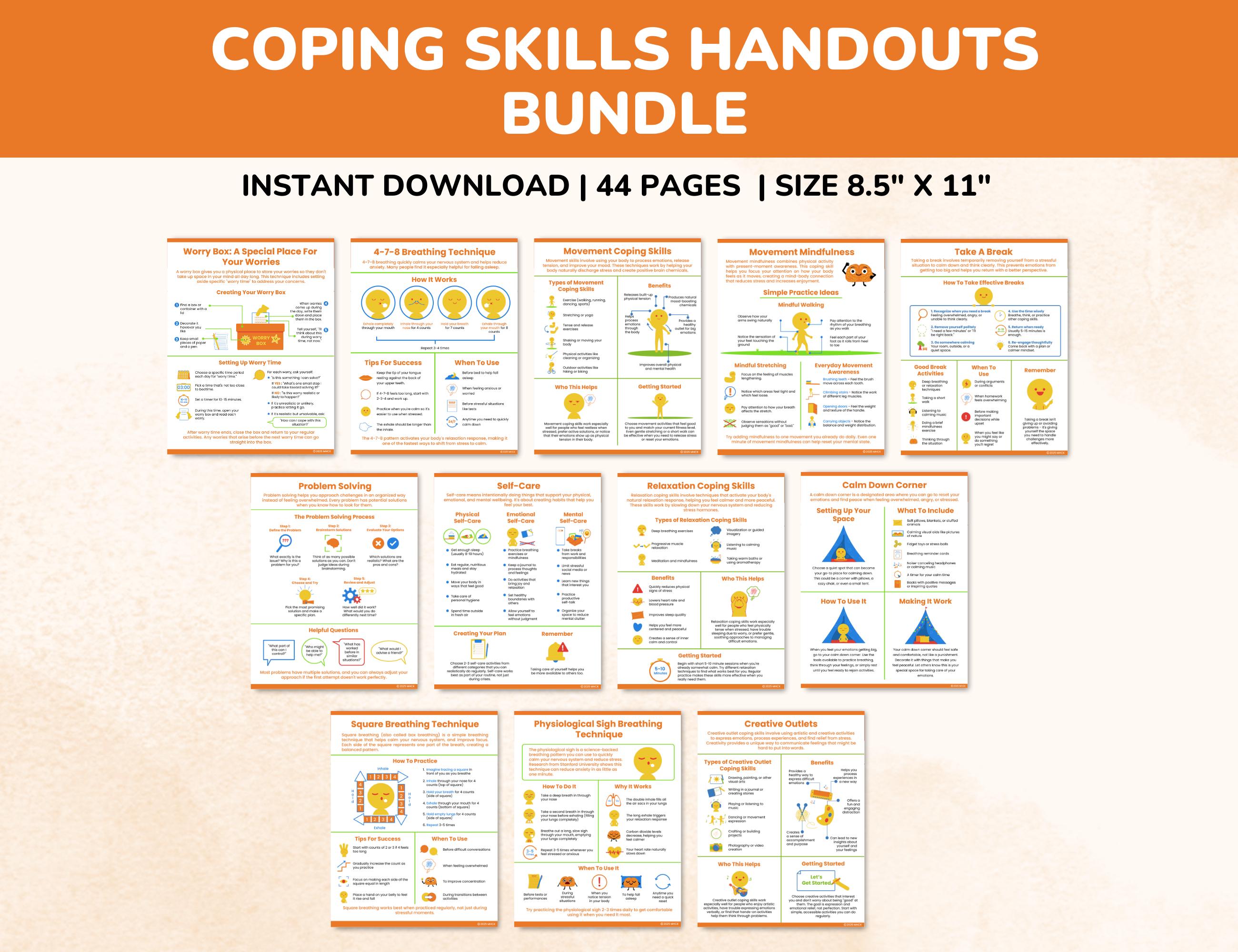Coping Skills Posters Bundle-kids-teens-adults-44 Pgs-mental Health ...