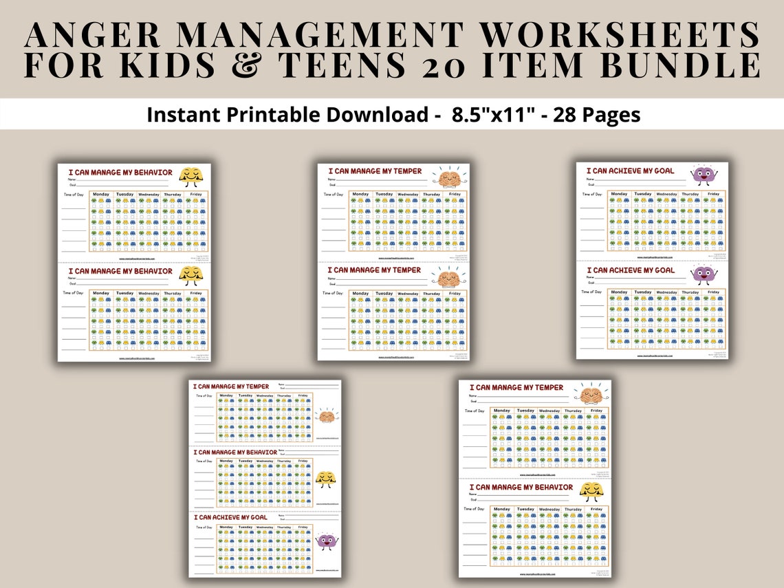 Anger Management Worksheets 20 Item Printable Bundle for Kids - Etsy