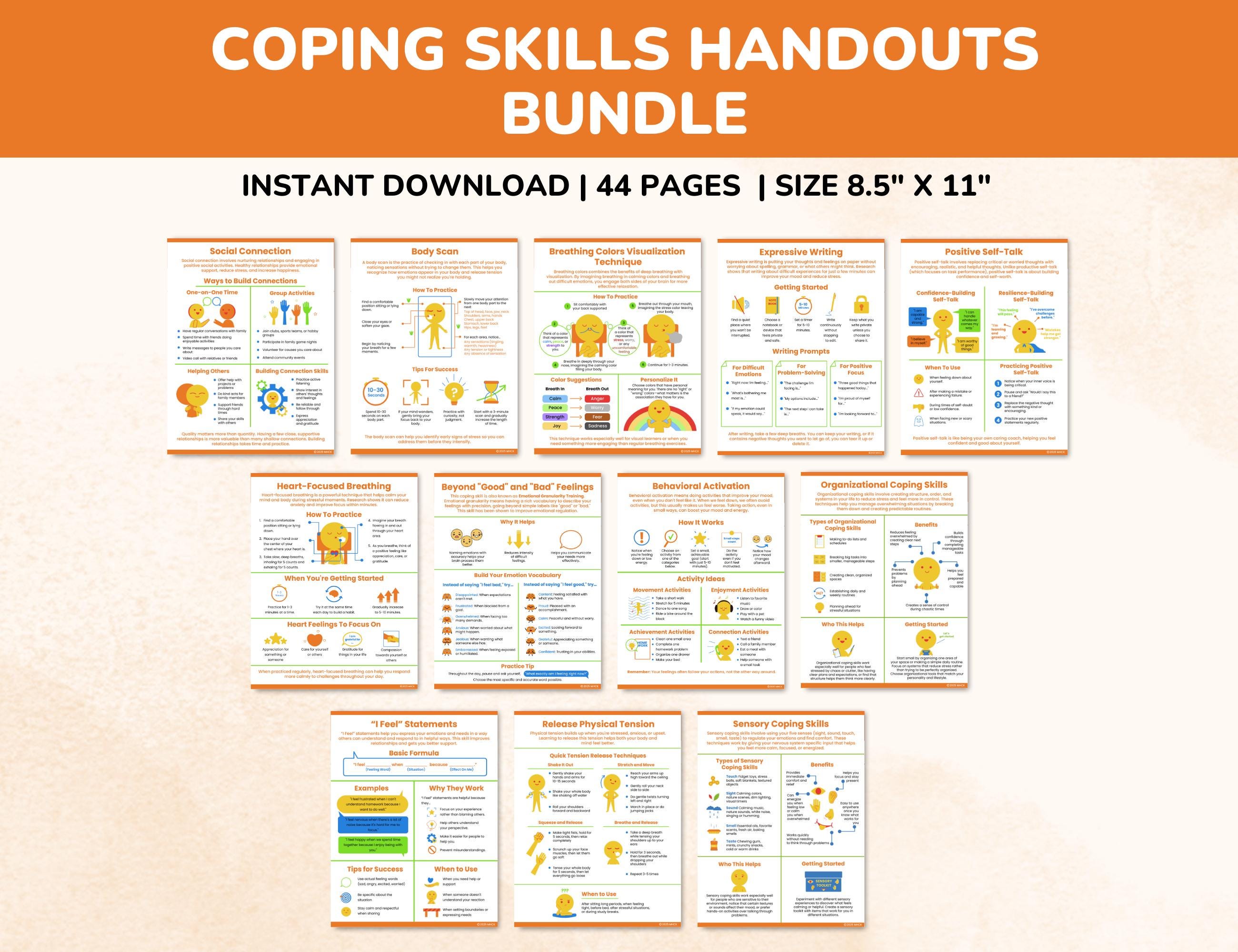 Coping Skills Posters Bundle-kids-teens-adults-44 Pgs-mental Health ...