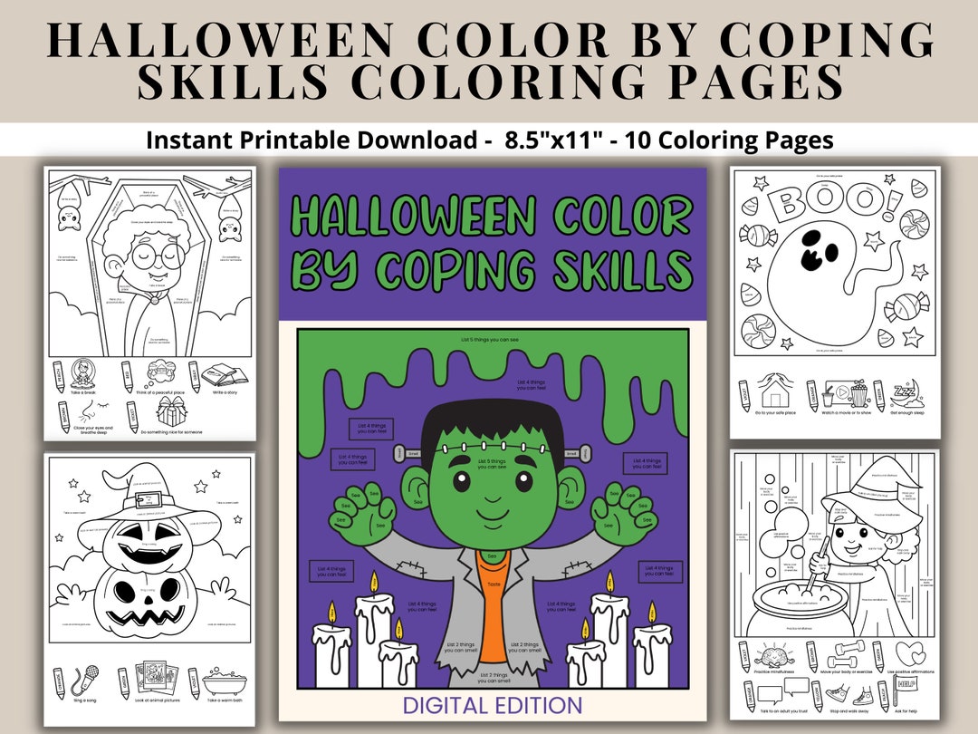 Halloween Color by Coping Skills Coloring Pages Book Printable - Etsy