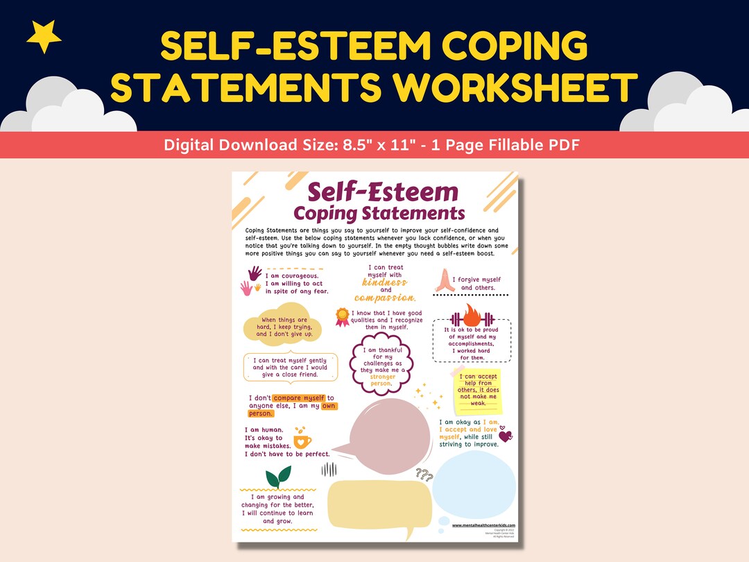 Self-esteem Coping Statements Worksheet Kids Teens Mental Health Child ...