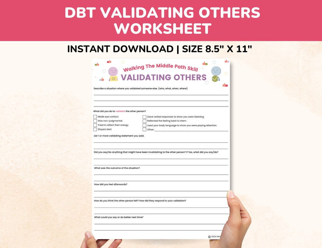 DBT Validating Others Worksheet-validation Skills-interpersonal ...