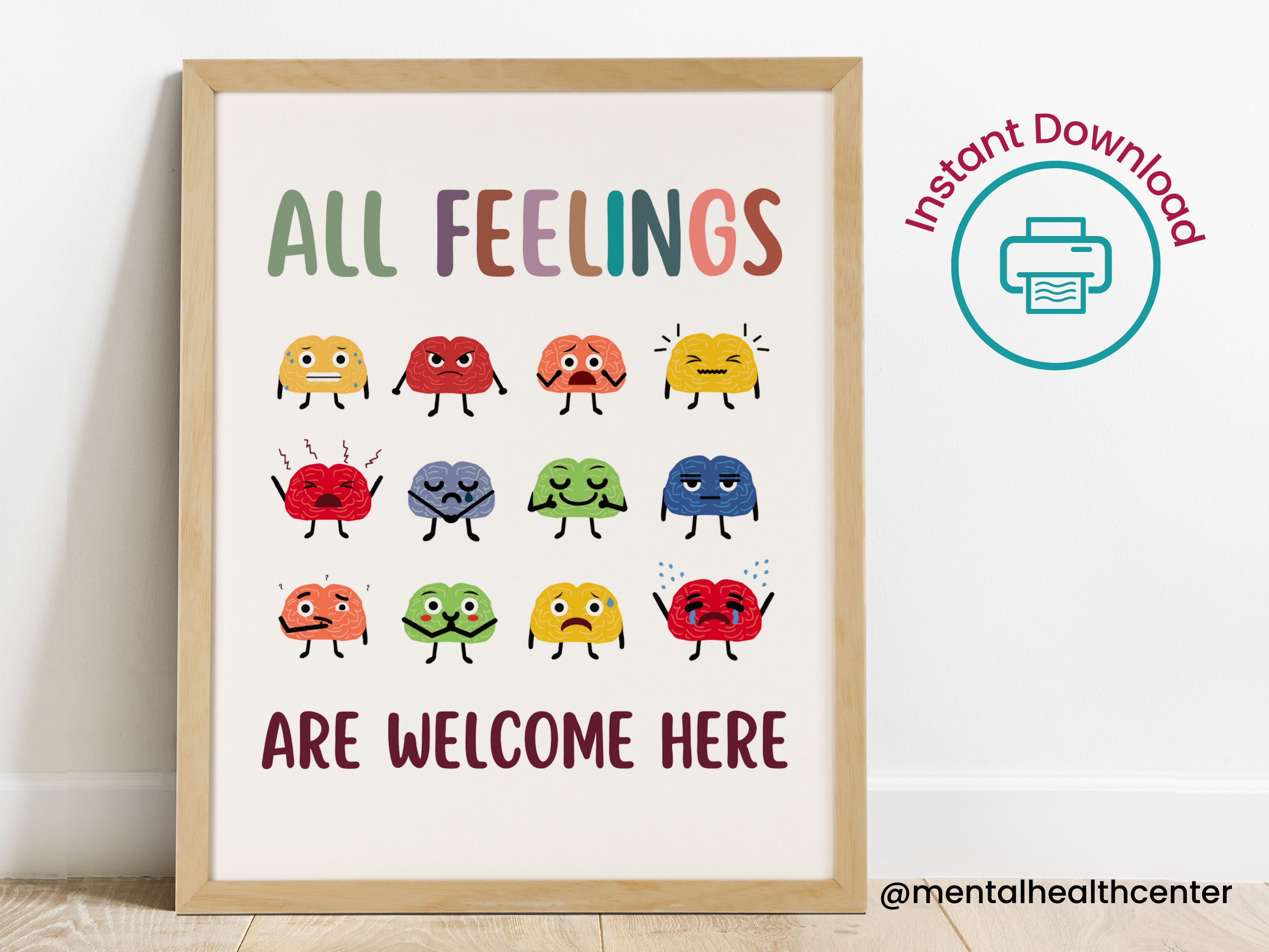 All Feelings Are Welcome Here Mental Health Emoji Poster-therapy ...