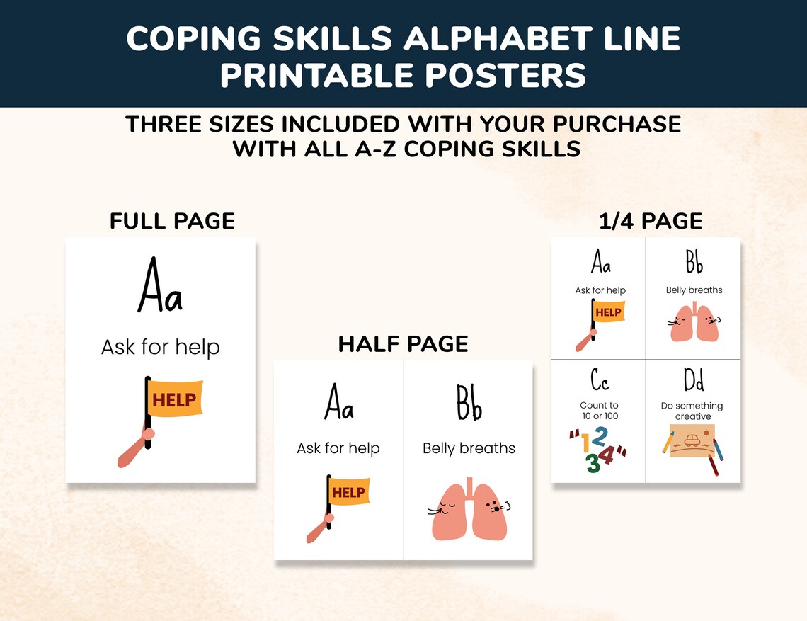 Coping Skills Alphabet Line Printable Posters for Classroom, Children's ...