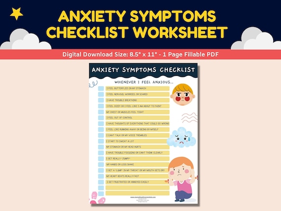 Anxiety Symptoms Checklist Worksheet for Kids Child Worry | Etsy Australia Anxiety Symptoms Checklist Worksheet for Kids Child Worry | Etsy Australia