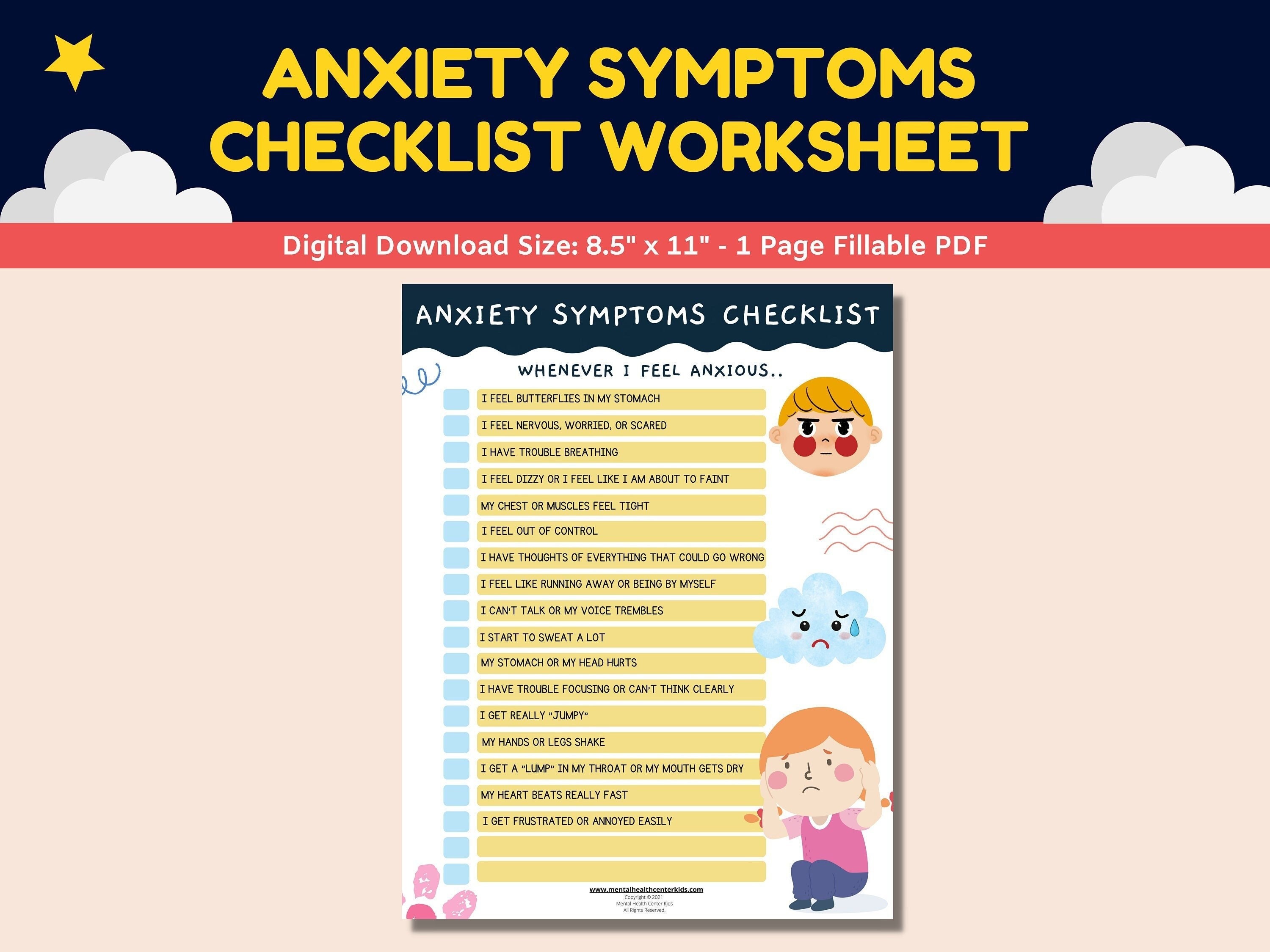 Anxiety Symptoms Checklist Worksheet for Kids Child Worry - Etsy UK
