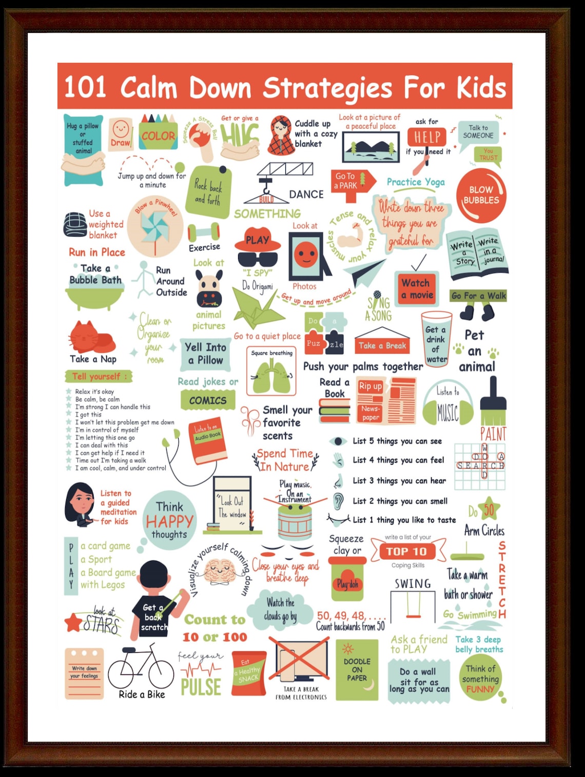 101 Calm Down Strategies for Kids Printable Poster Emotional - Etsy ...