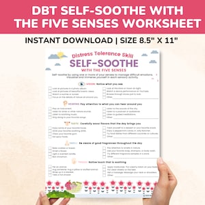 DBT Self-soothing Worksheet With 5 Senses 3-pages-distress Tolerance ...