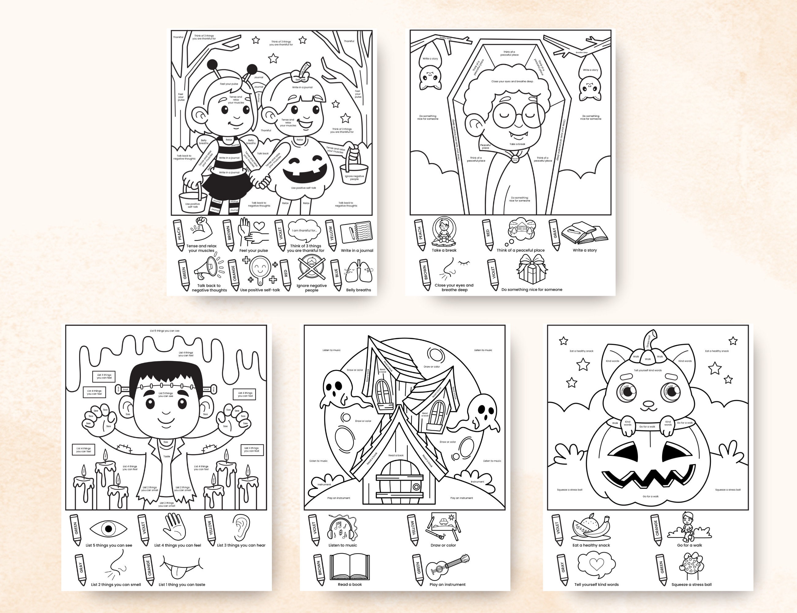 Halloween Color by Coping Skills Coloring Pages Book Printable for Kids ...
