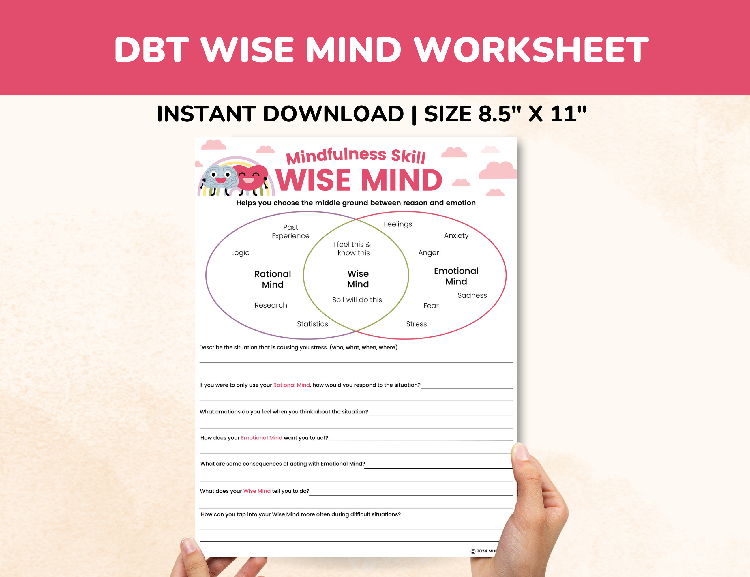Wise Mind DBT Worksheets 5-pages-mindfulness Skills Pdf-kids-teens ...
