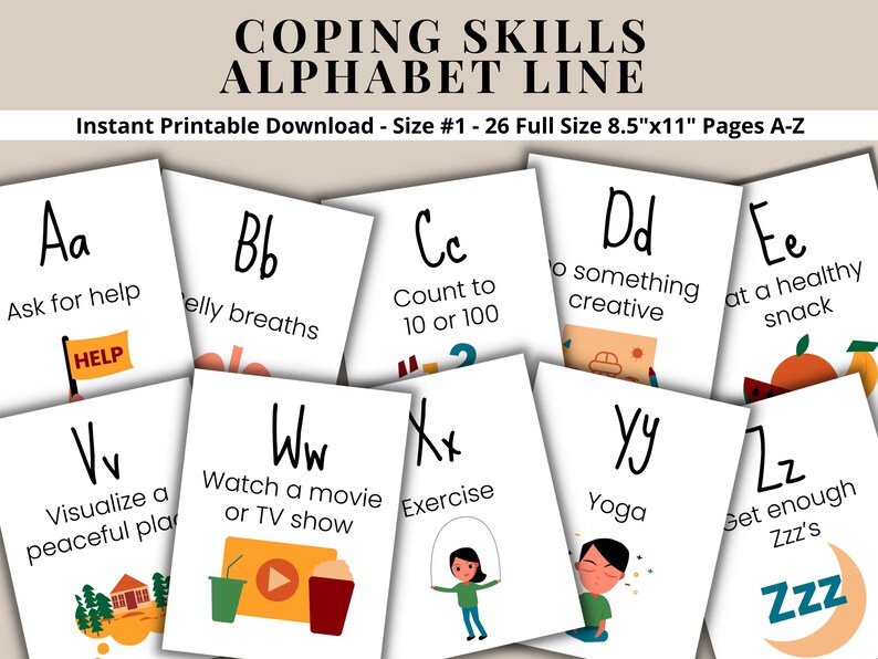 Coping Skills Alphabet Line Printable Posters for Classroom - Etsy