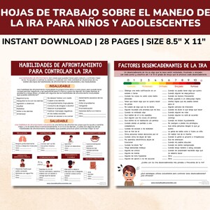 Spanish Anger Management Worksheets 20 Item Bundle for Kids-teens ...