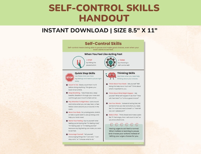 Self-control Coping Skills Poster-adhd Therapy Tools Kids Teens Adults ...