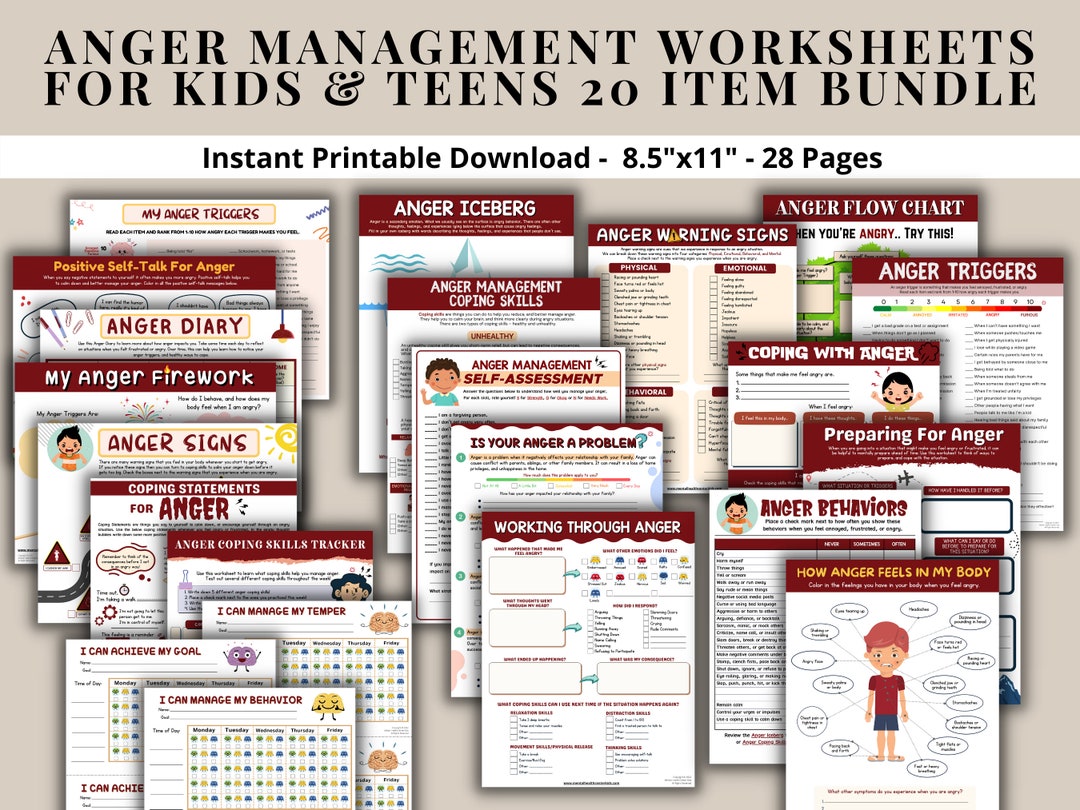 Anger Management Worksheets 20 Item Printable Bundle for Kids - Etsy