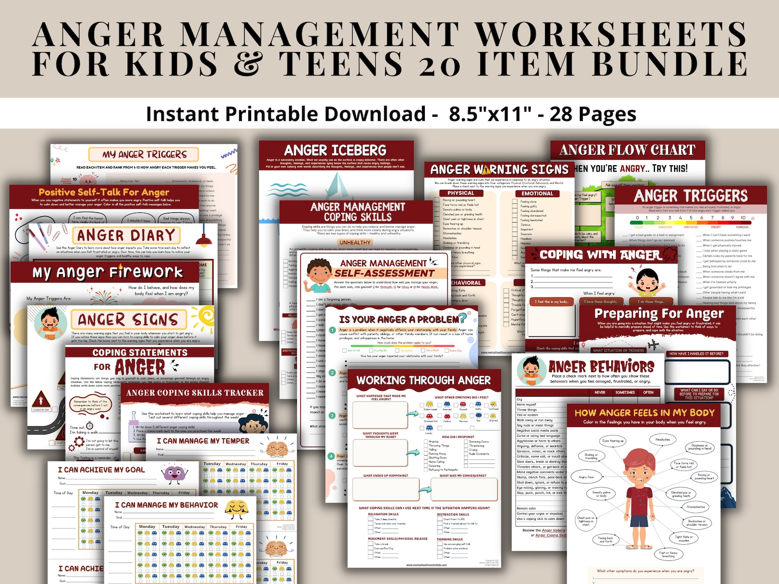 Anger Management Worksheets 20 Item Printable Bundle for Kids - Etsy Canada