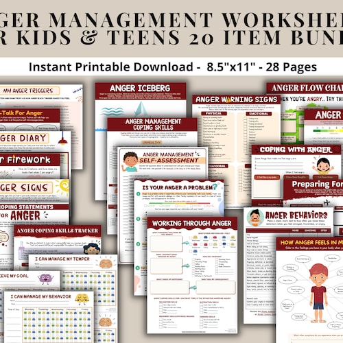 Anxiety Worksheets 20 Pg Printable Bundle for Kids & - Etsy