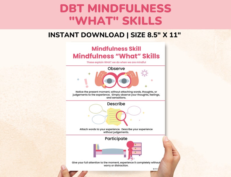 DBT Mindfulness what Skills Handout Mindfulness Skills PDF - Etsy