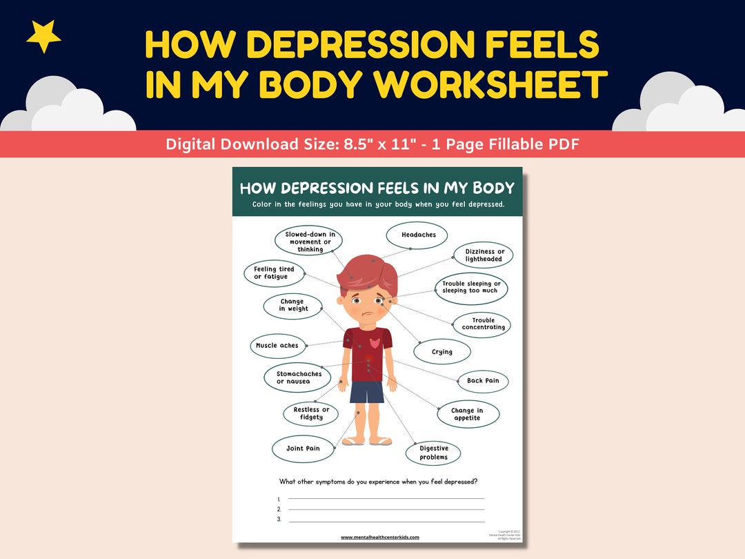 Depression Symptoms Body Signals Fillable Worksheet Children Low Mood ...