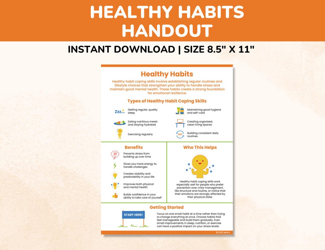 Healthy Habits Coping Skills Therapy Handout for Kids Teens Adults ...