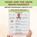 ADHD and Music Printable Handout Kids-teens-adults-executive ...
