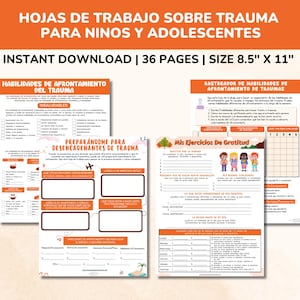 Spanish Trauma/ptsd Worksheets 20 Item Bundle for Kids-teens - Hojas De ...