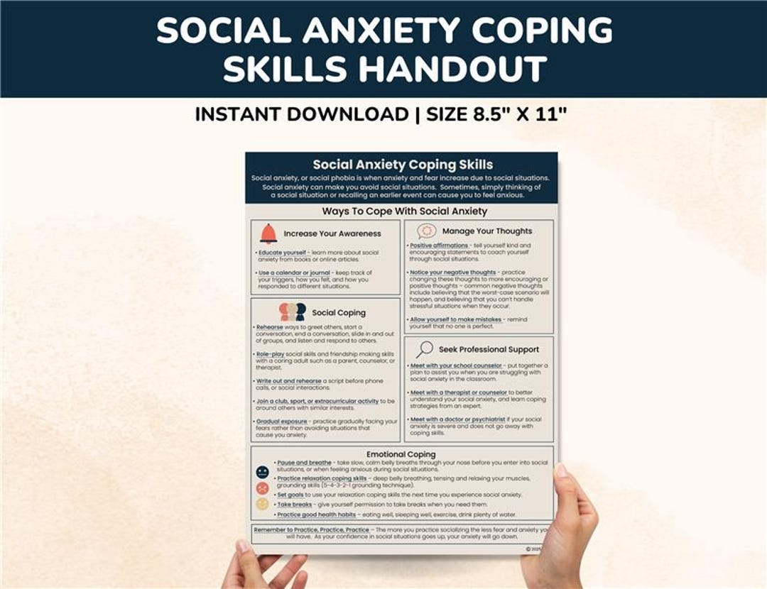 Social Anxiety Coping Skills PDF Therapy Worksheet Kids Teens, Social ...