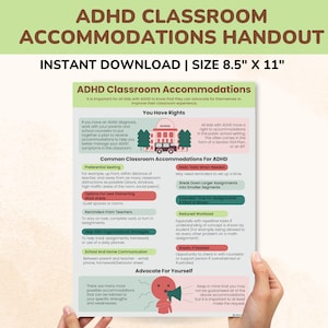 ADHD School Classroom Accommodations Therapy Handout Kids-teens-section ...