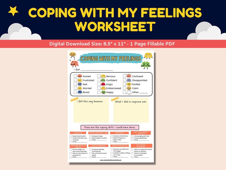 Coping With My Feelings-emotions Emoji Worksheet With Coping - Etsy