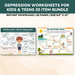 Depression Worksheets 20 Item Printable Mental Health Bundle for Kids ...