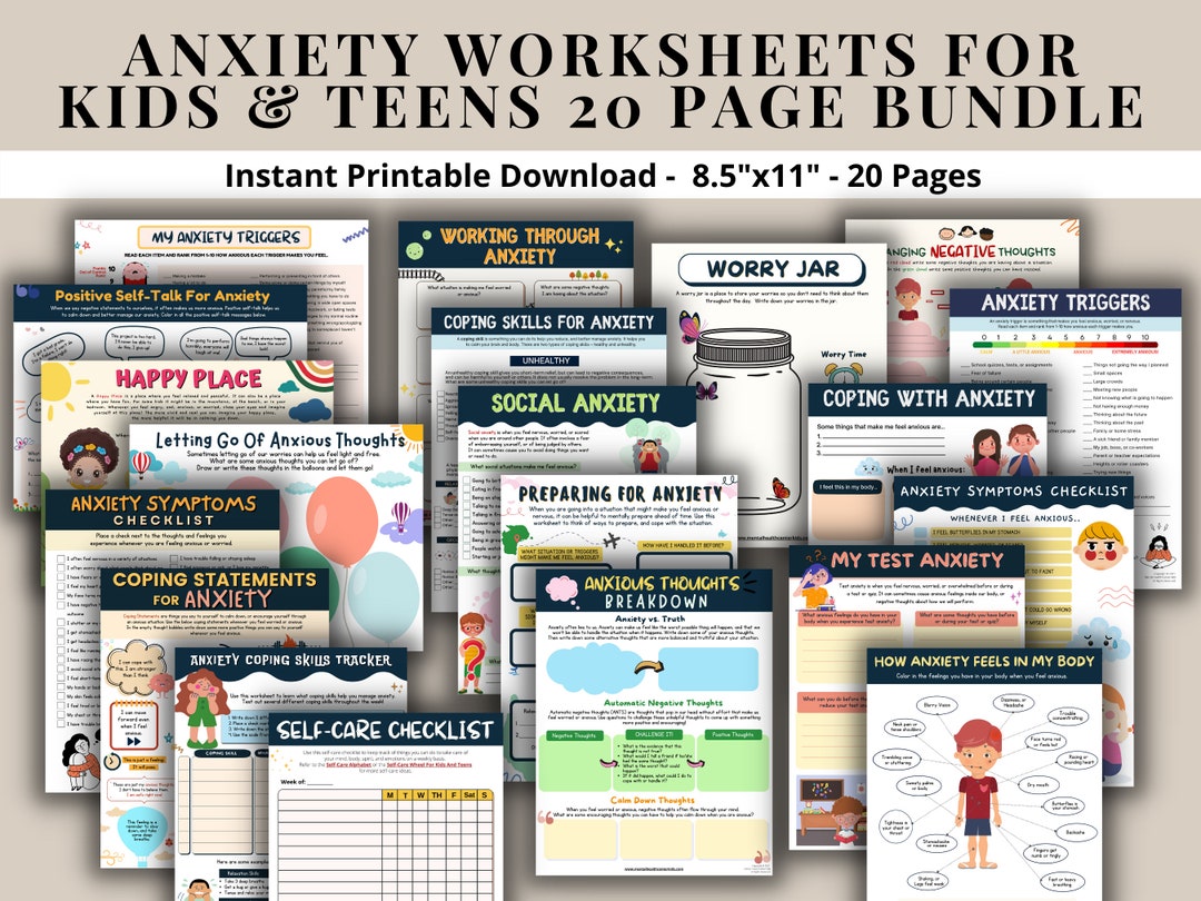 Anxiety Worksheets 20 Pg Printable Bundle for Kids & - Etsy