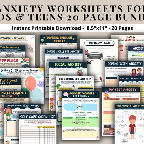 Anxiety Worksheets 20 Pg Printable Bundle for Kids & - Etsy