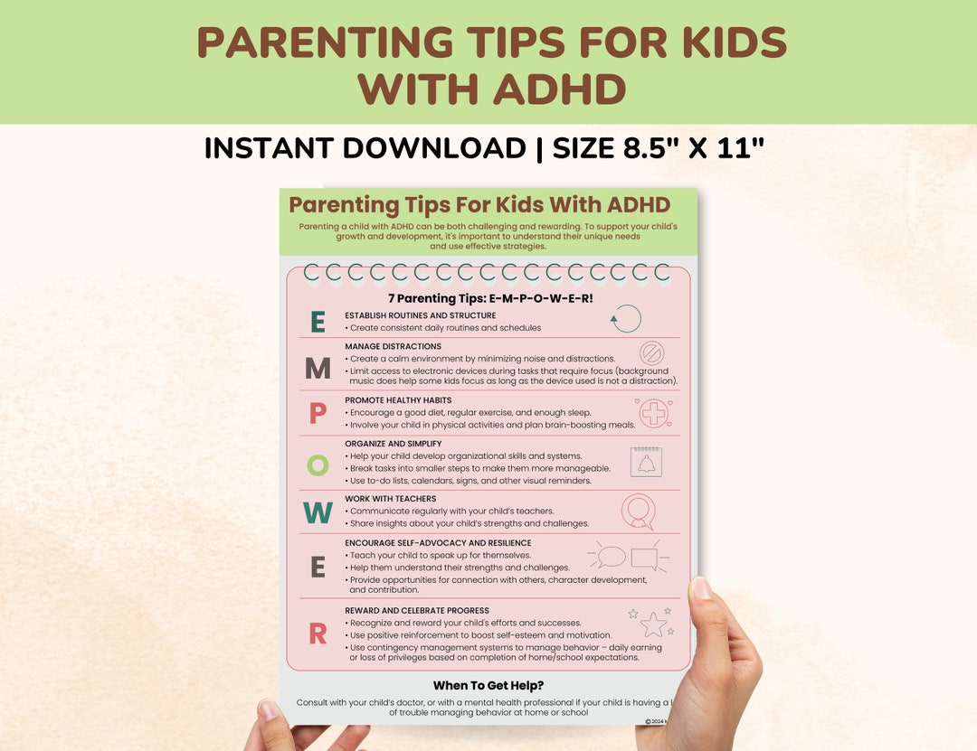 ADHD Child Parenting Tips PDF Therapy Handout for Kids-teens-adhd Parenting Techniques-school ...