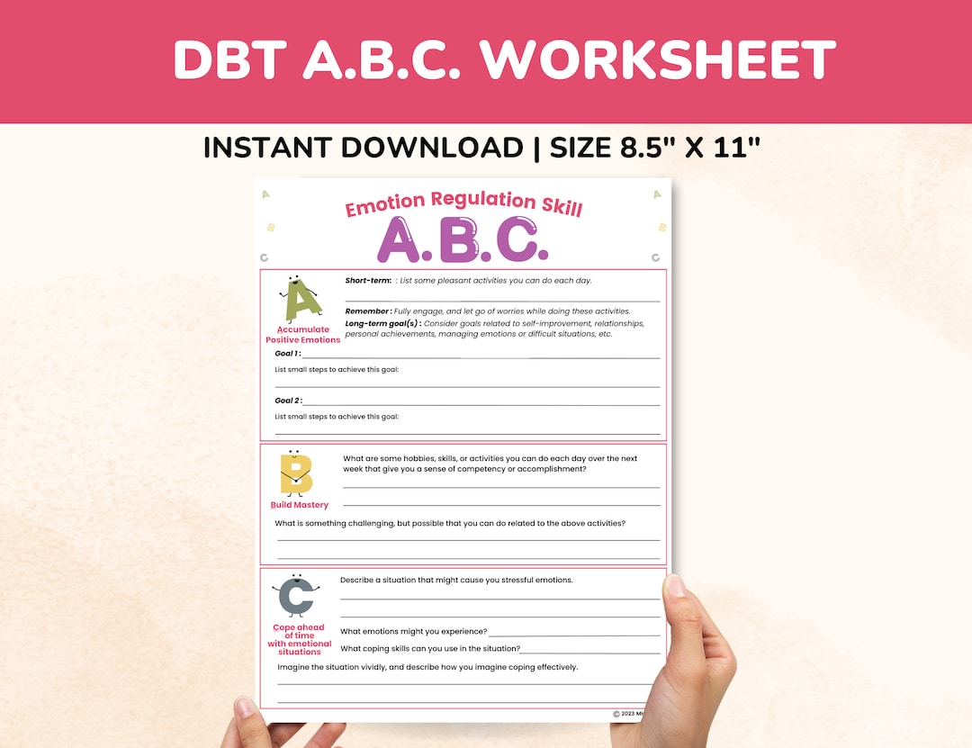 DBT ABC Worksheet-emotion Regulation Skills Fillable Pdf-dialectical ...