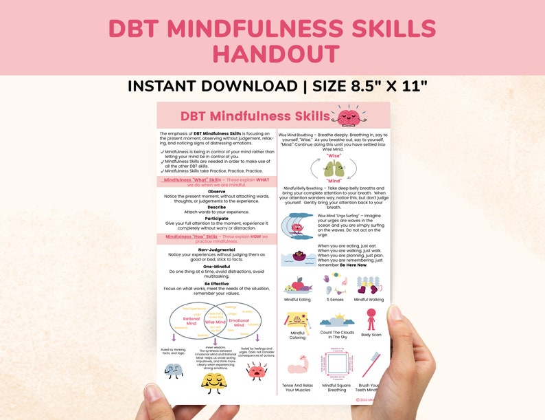 DBT Mindfulness Coping Skills Printable Handout Poster Therapist ...