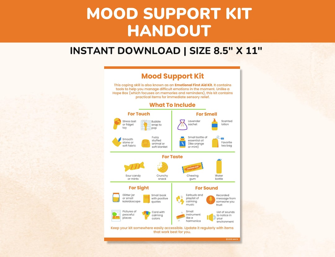 Mood Support Kit Coping Skills Handout-therapy Resources for Kids Teens ...