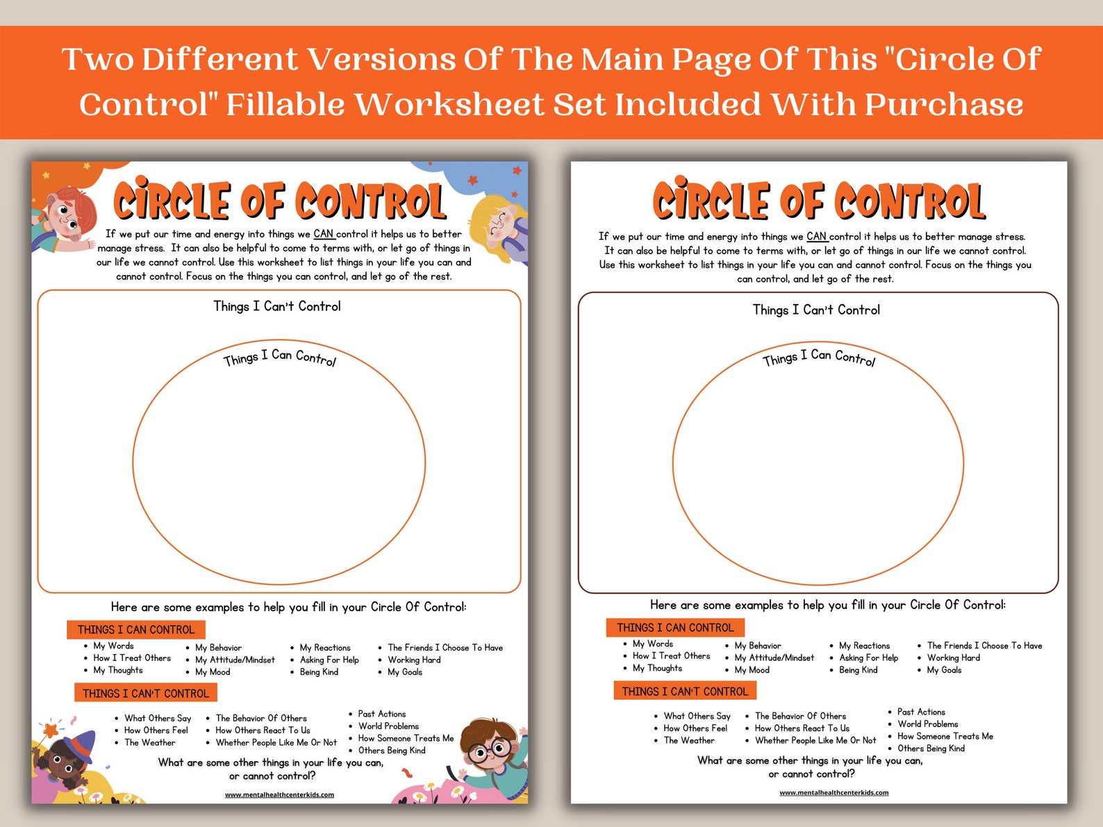 Circle of Control Worksheets for Kids Teens 4 Page Set - Etsy